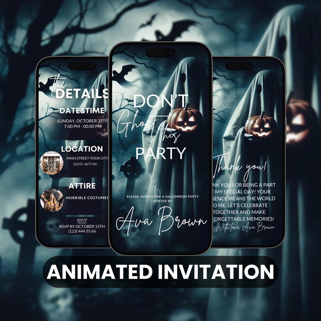 Ghostly Halloween Bash Digital Invitation - Spooky Adult Costume Party ...