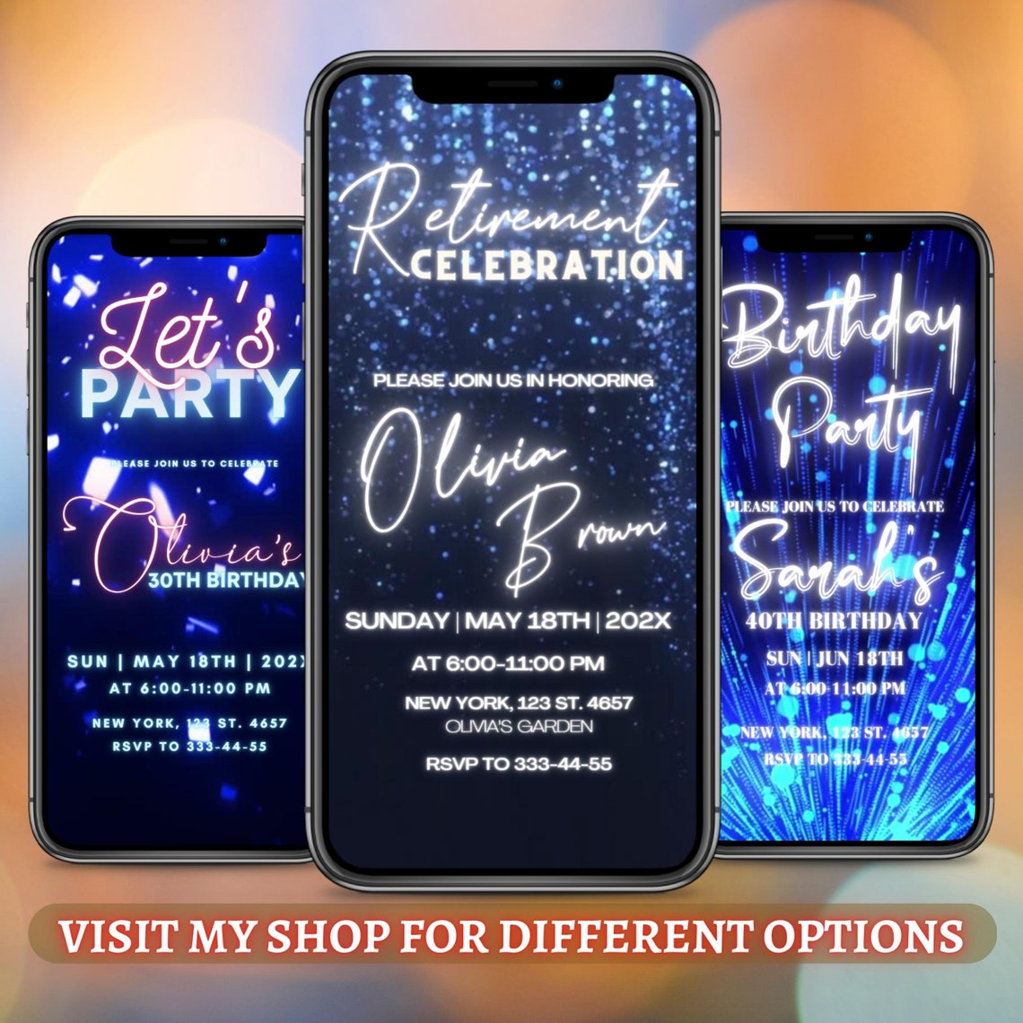 Editable Retirement Party Blue Glitter Invitation Digital Surprise ...