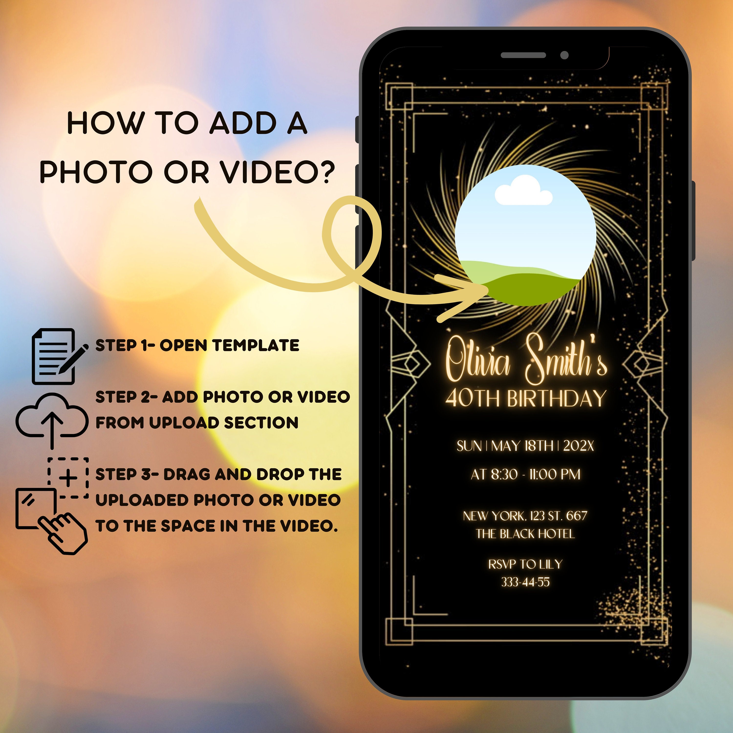 Great Gatsby Themed Birthday Invitation Elegant Gold Retro Style Mobile ...