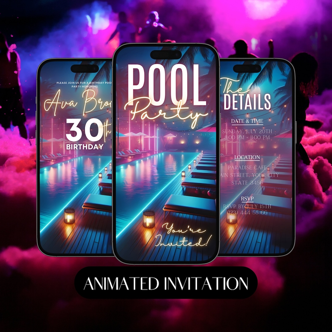 Neon Disco Pool Party Animated Birthday Evite (digital Download) - Etsy