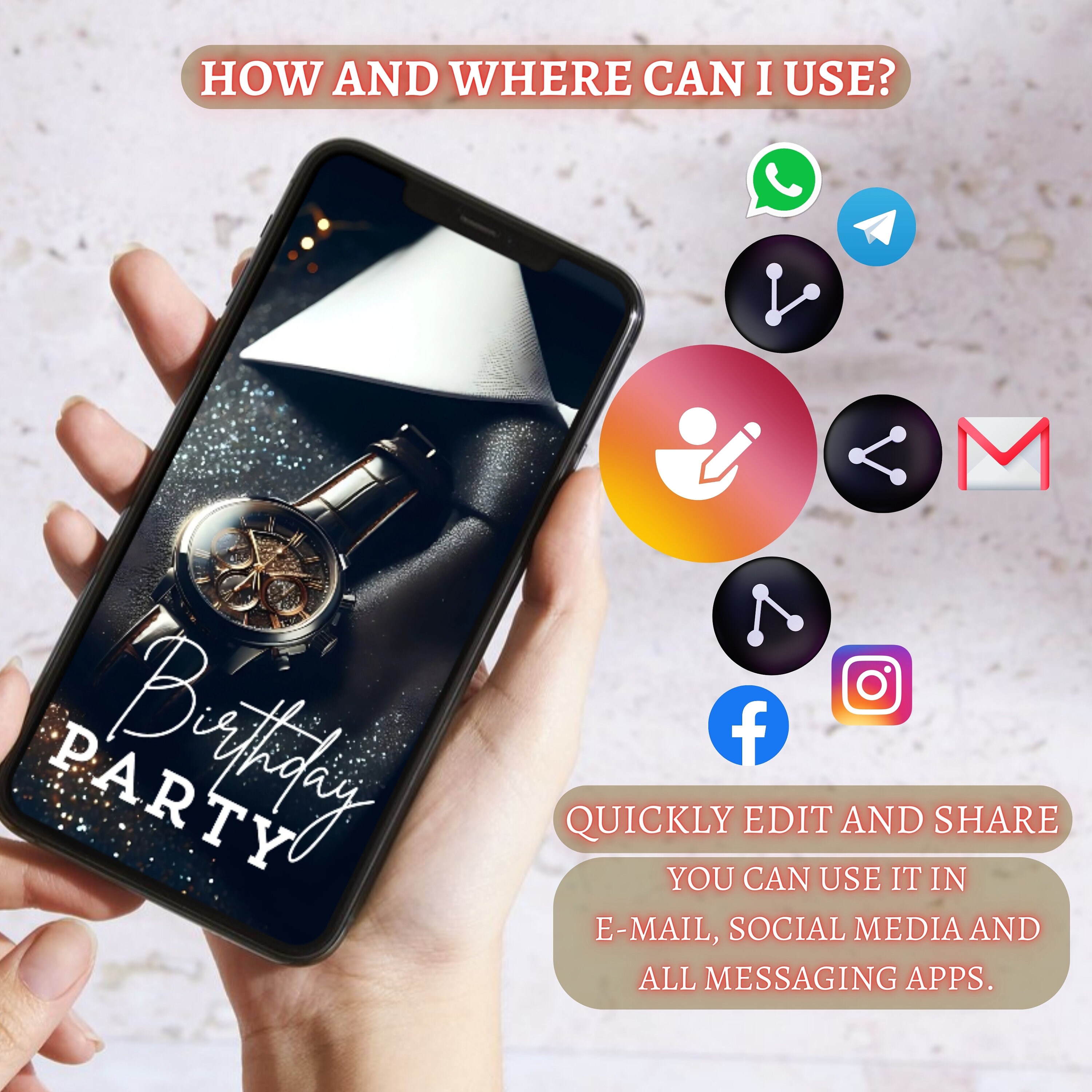 Classy All Black Digital Invitation for Men Birthday Party Evite for ...