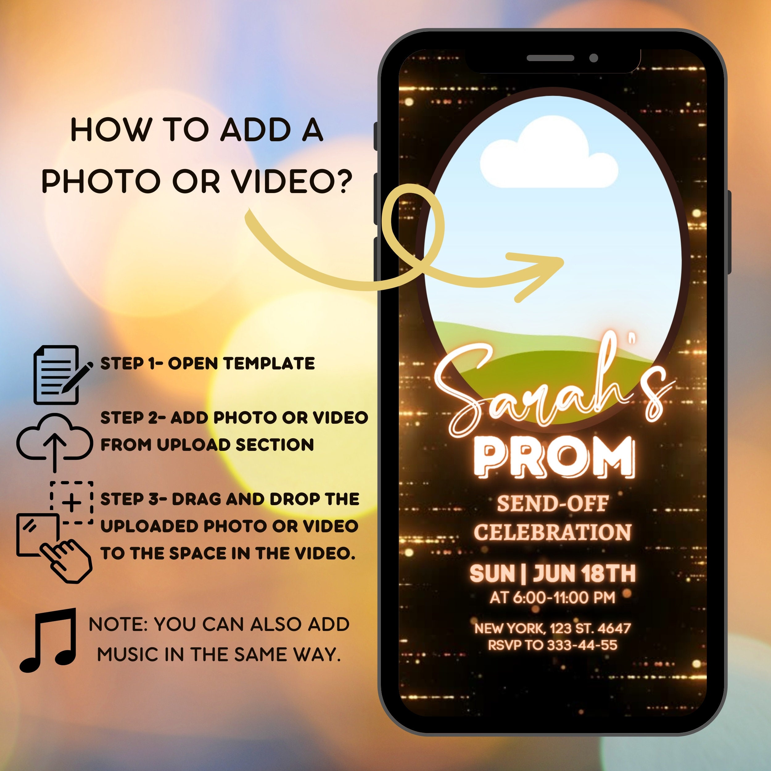 Gold Glitter Digital Prom Invitation Prom Invite With Customizable ...