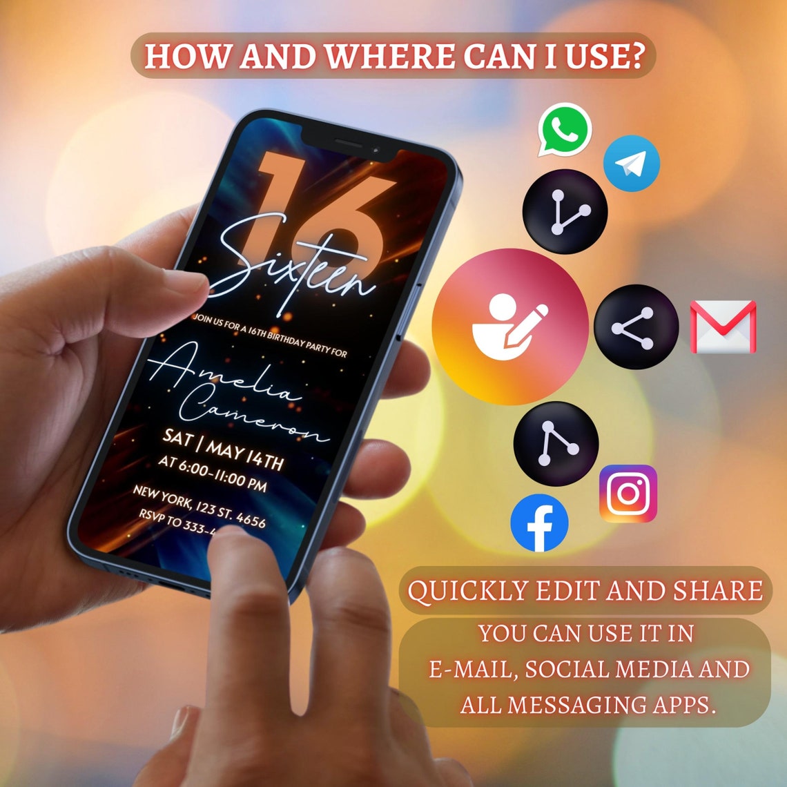 Sweet 16 Digital Birthday Invitation Animated Birthday Party - Etsy