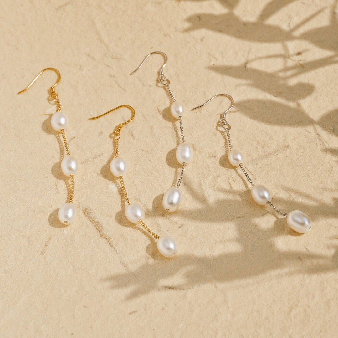 Sterling Silver Pearl Drop Earrings Freshwater Pearl Etsy