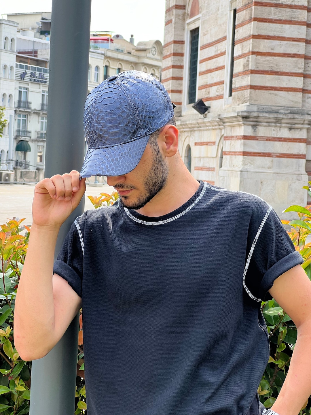 Blue Python Leather Baseball Cap, Snakeskin Hat, Snakeskin Cap First ...