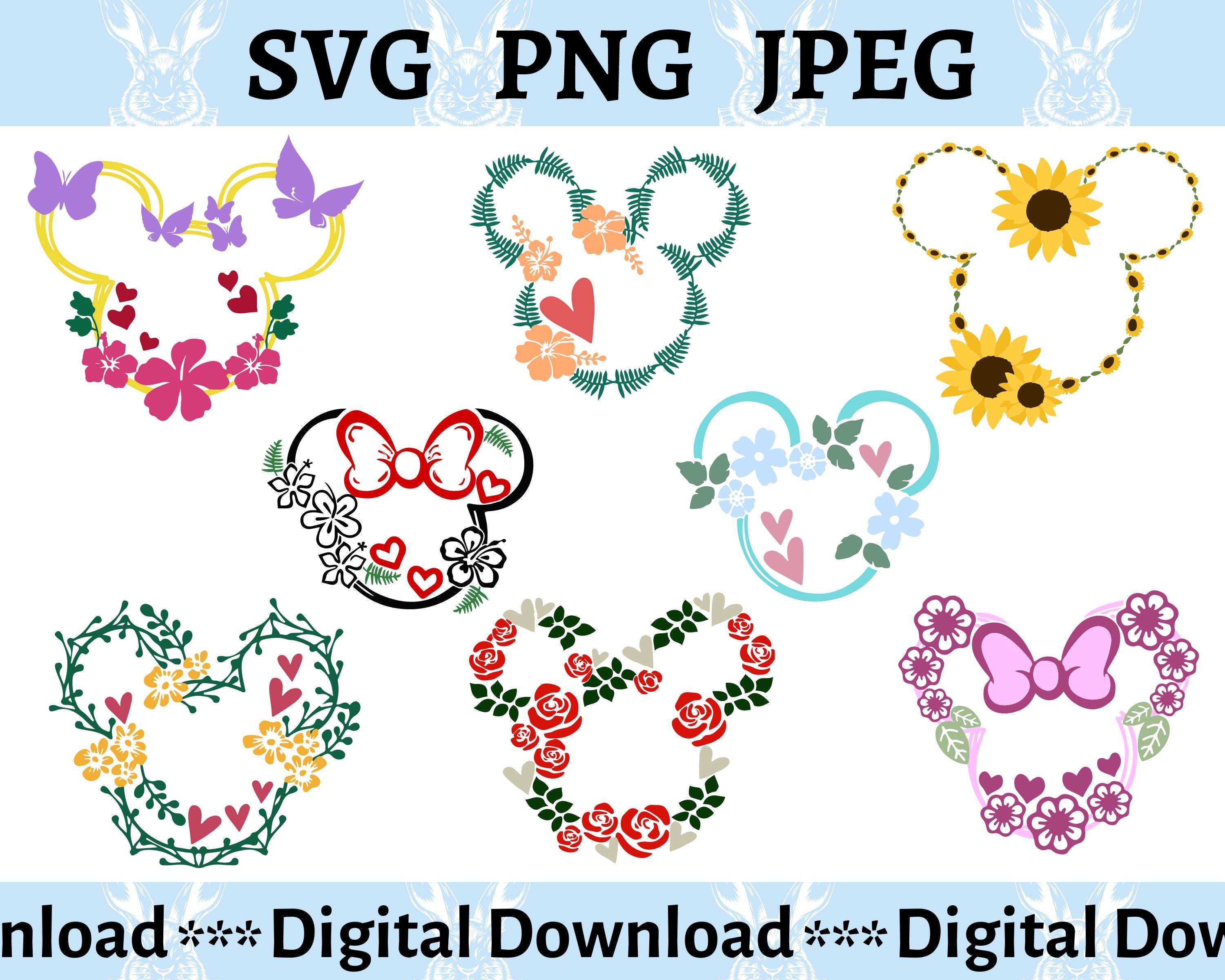 Mickey Head Wreath SVG Bundle Flowers and Hearts SVG - Etsy