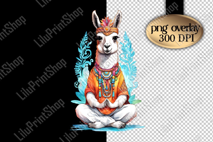 Llama in Lotus Pose Clipart Png, Beautiful Lama Yoga Overlay Meditating ...