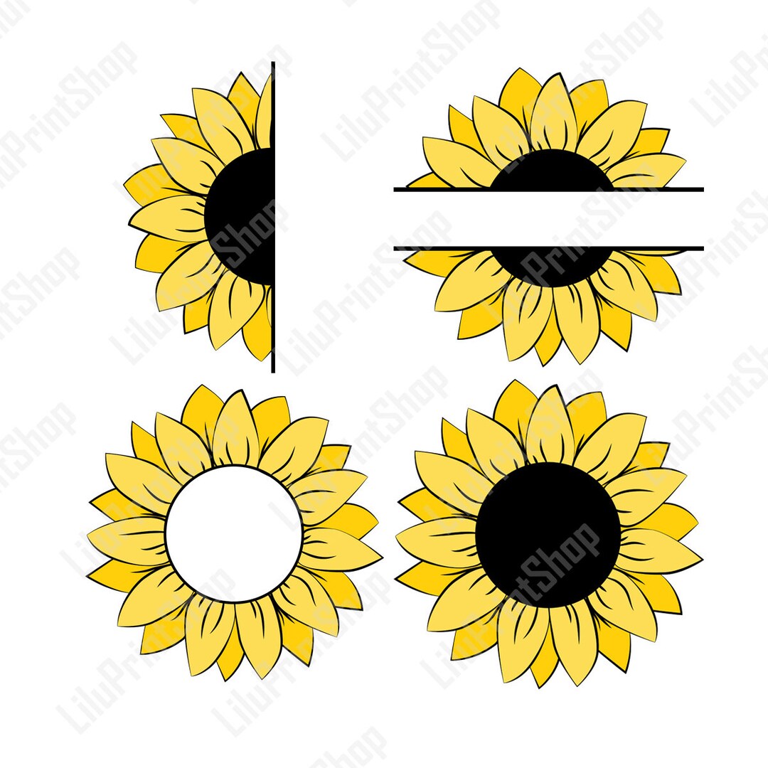 Split Sunflower Svg for Name Frame, Sunflower Png Monogram of Half ...