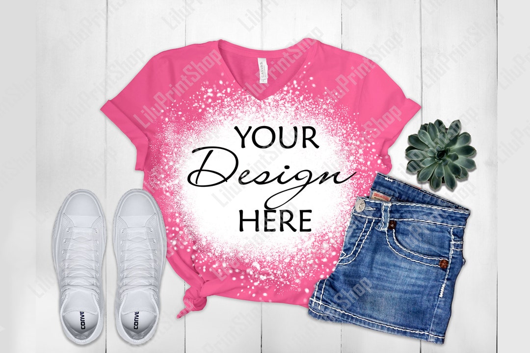 Bleach Pink Shirt Mockup, Charity Pink Bella Canvas 3005 Mock up ...