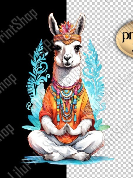 Llama in Lotus Pose Clipart Png, Beautiful Lama Yoga Overlay Meditating ...