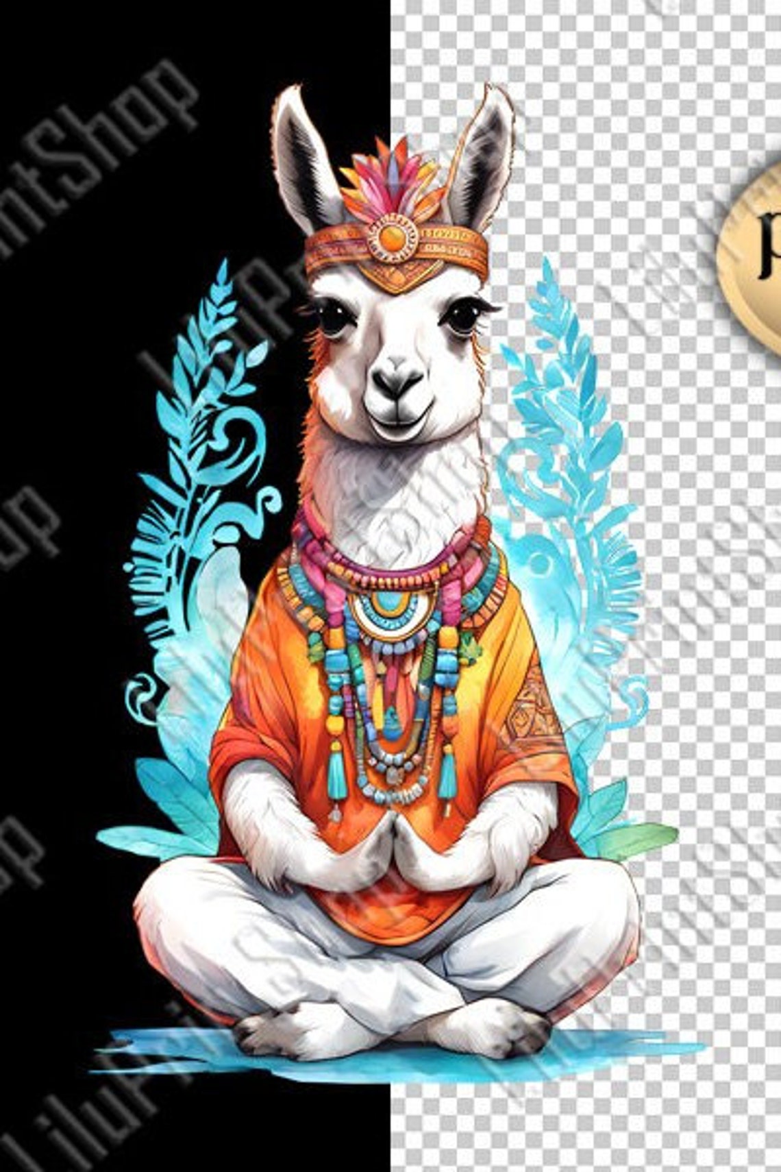 Llama in Lotus Pose Clipart Png, Beautiful Lama Yoga Overlay Meditating ...