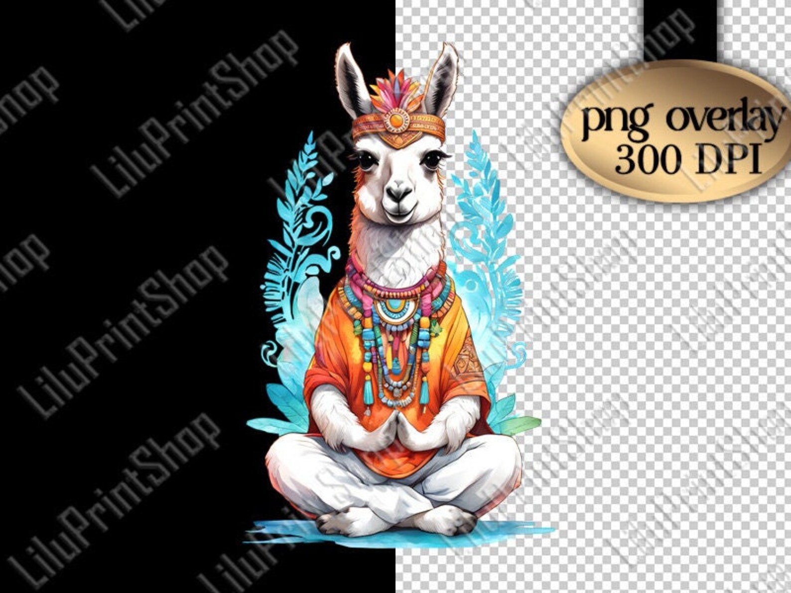 Llama in Lotus Pose Clipart Png, Beautiful Lama Yoga Overlay Meditating ...