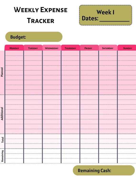 Weekly Expense Tracker Printable - Etsy