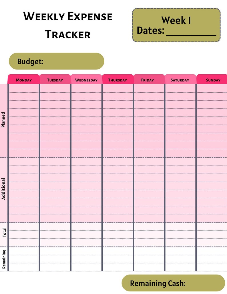 Weekly Expense Tracker Printable - Etsy