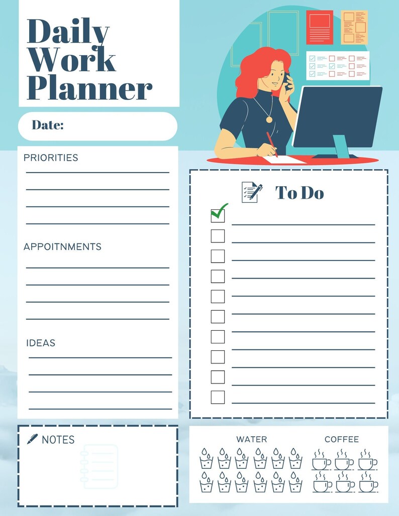 Printable Daily Work Planner - Etsy
