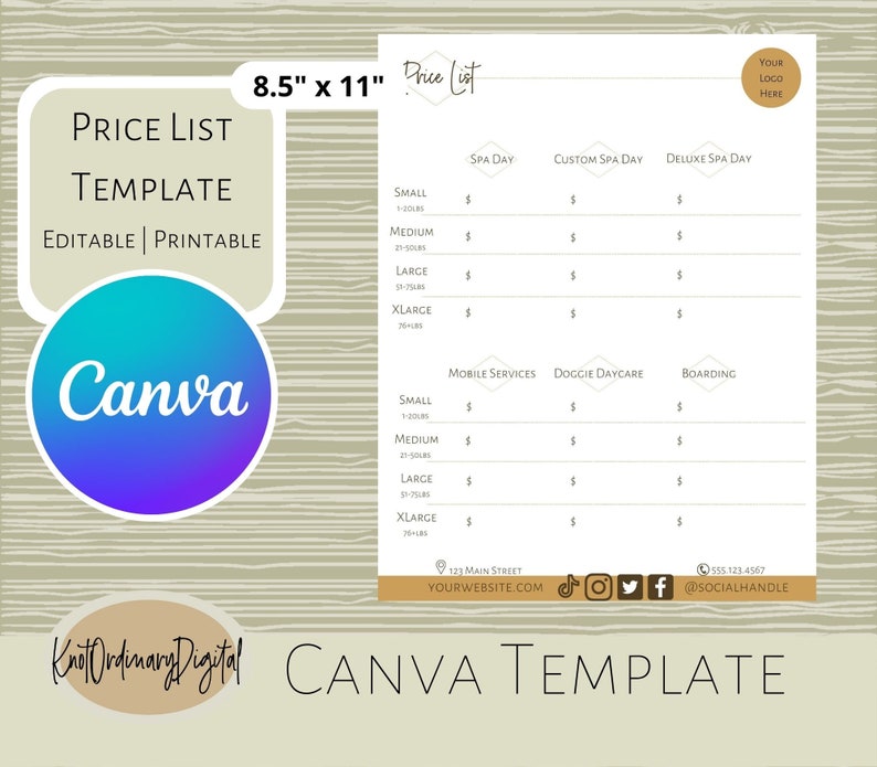 Canva Template | Price List | Printable Price Sheet | Editable Price ...