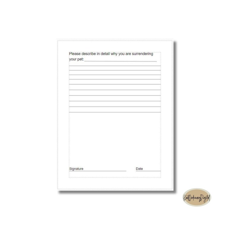 Animal Surrender Form Fully Customizable Canva Template Digital ...