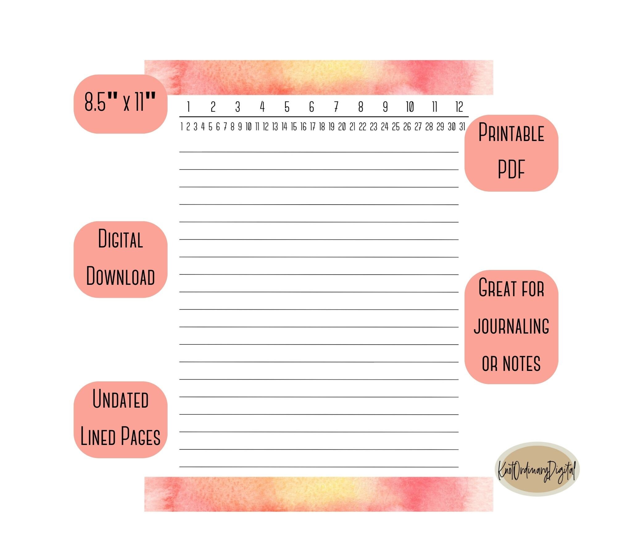 Printable Journal Notes Pages | Instant Download | Lined | Undated | 8. ...