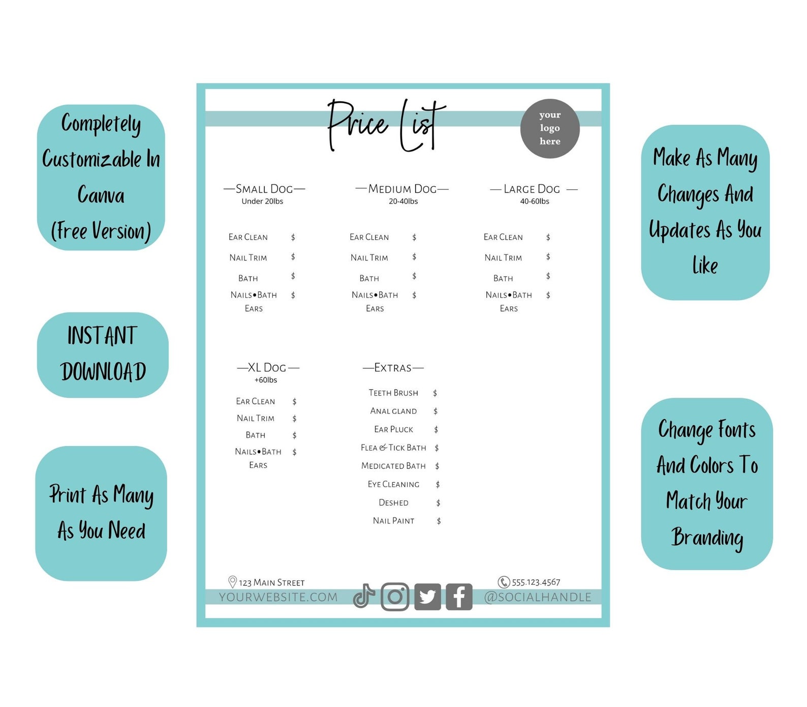Canva Template Price List Printable Price Sheet Editable - Etsy