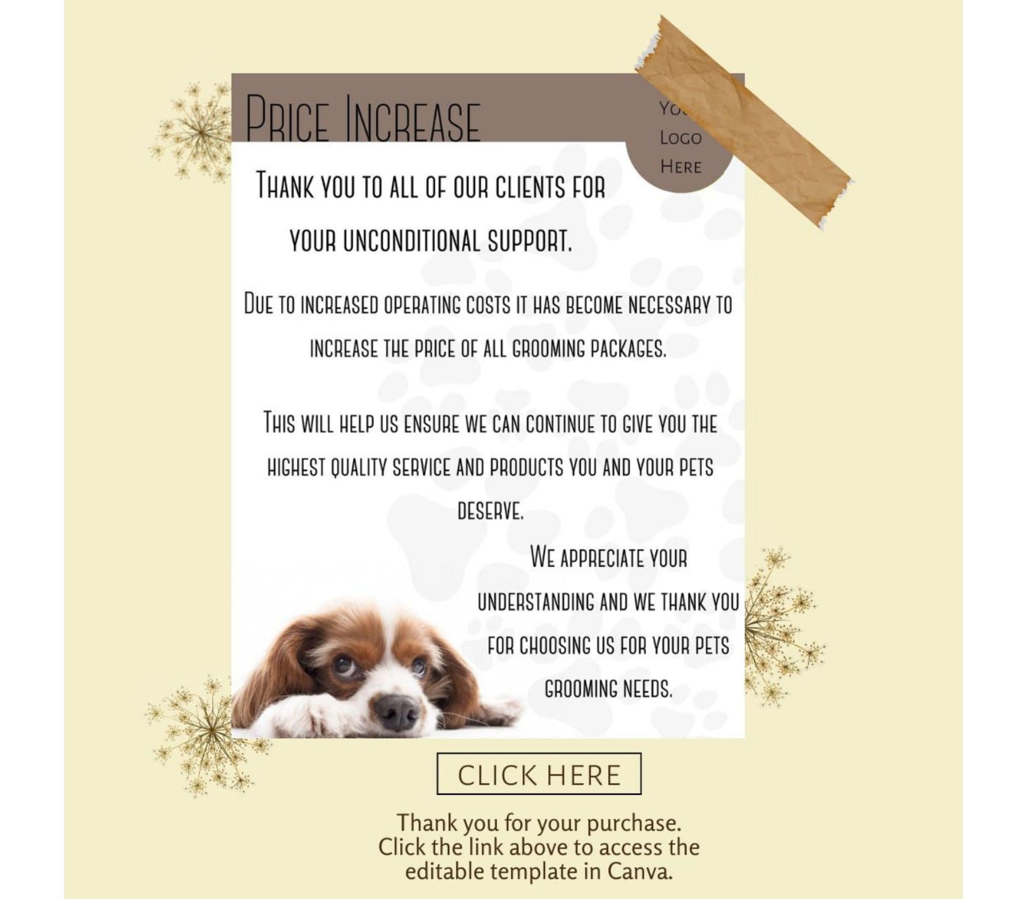 Canva Template | Price Increase Notice | Pet Grooming | Social Media ...