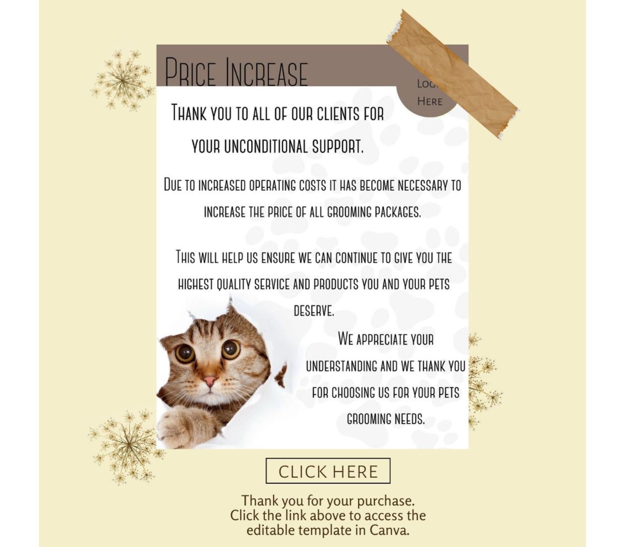 Canva Template | Price Increase Notice | Pet Grooming | Social Media ...