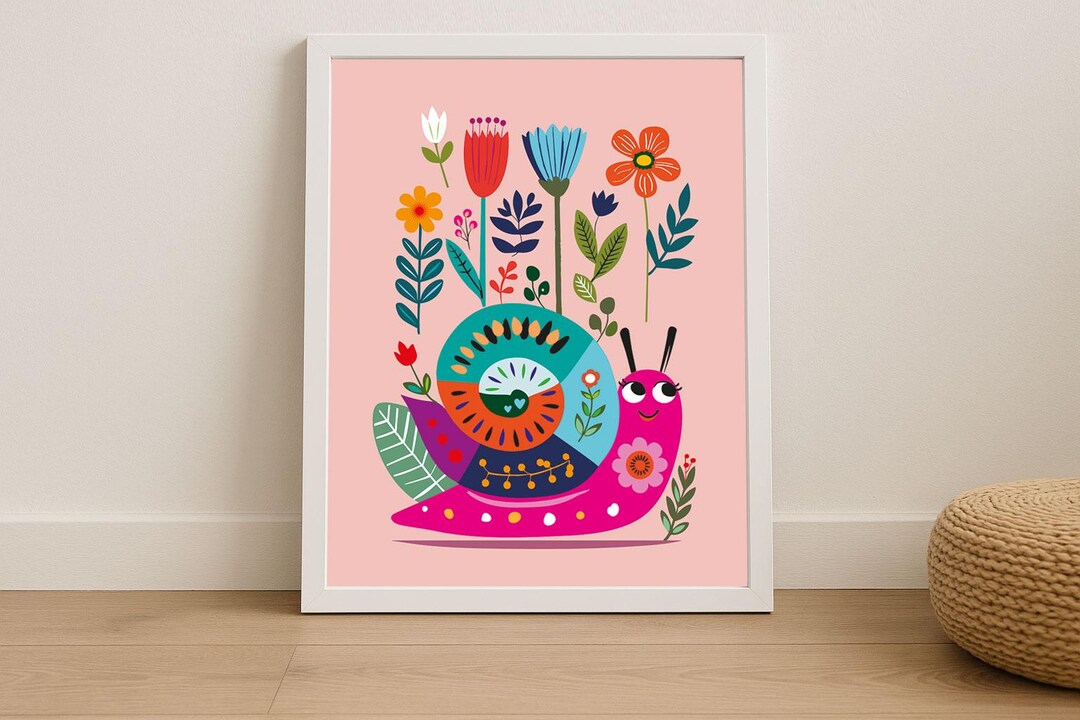 Snail Poster Printable | Colorful Wall Art in Folk Art Style | Nursery ...