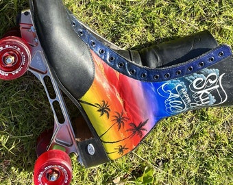 Vintage Quad Skates Roller-skates Blue Floral Custom Hand Painted ...