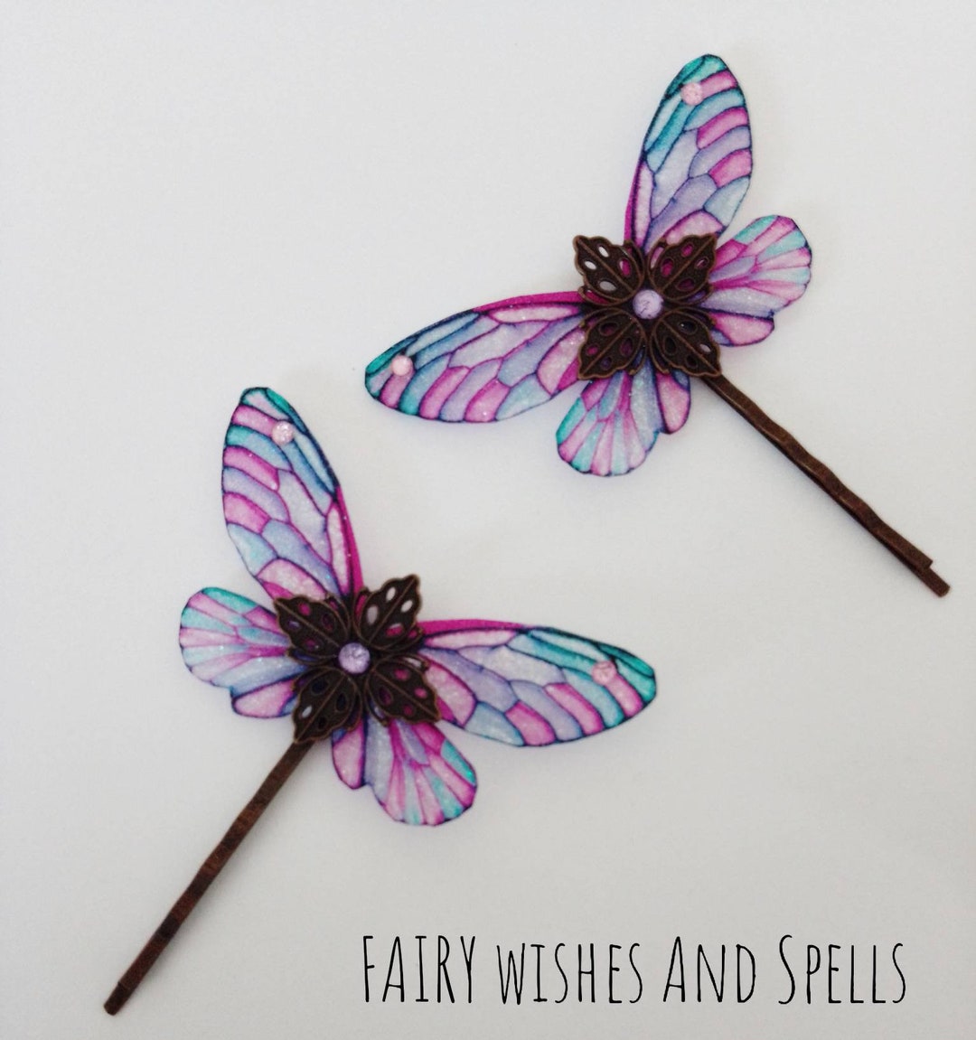 Pretty Pink, Purple and Blue Fairy Wing Hair Clips Cottagecore ...