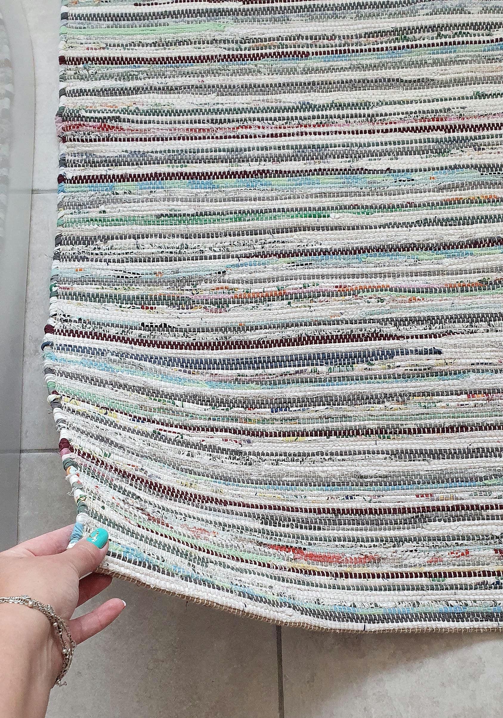 Handwoven Chindi Cotton Rug, Multicolor Striped Boho Mat, Chindi Rag ...