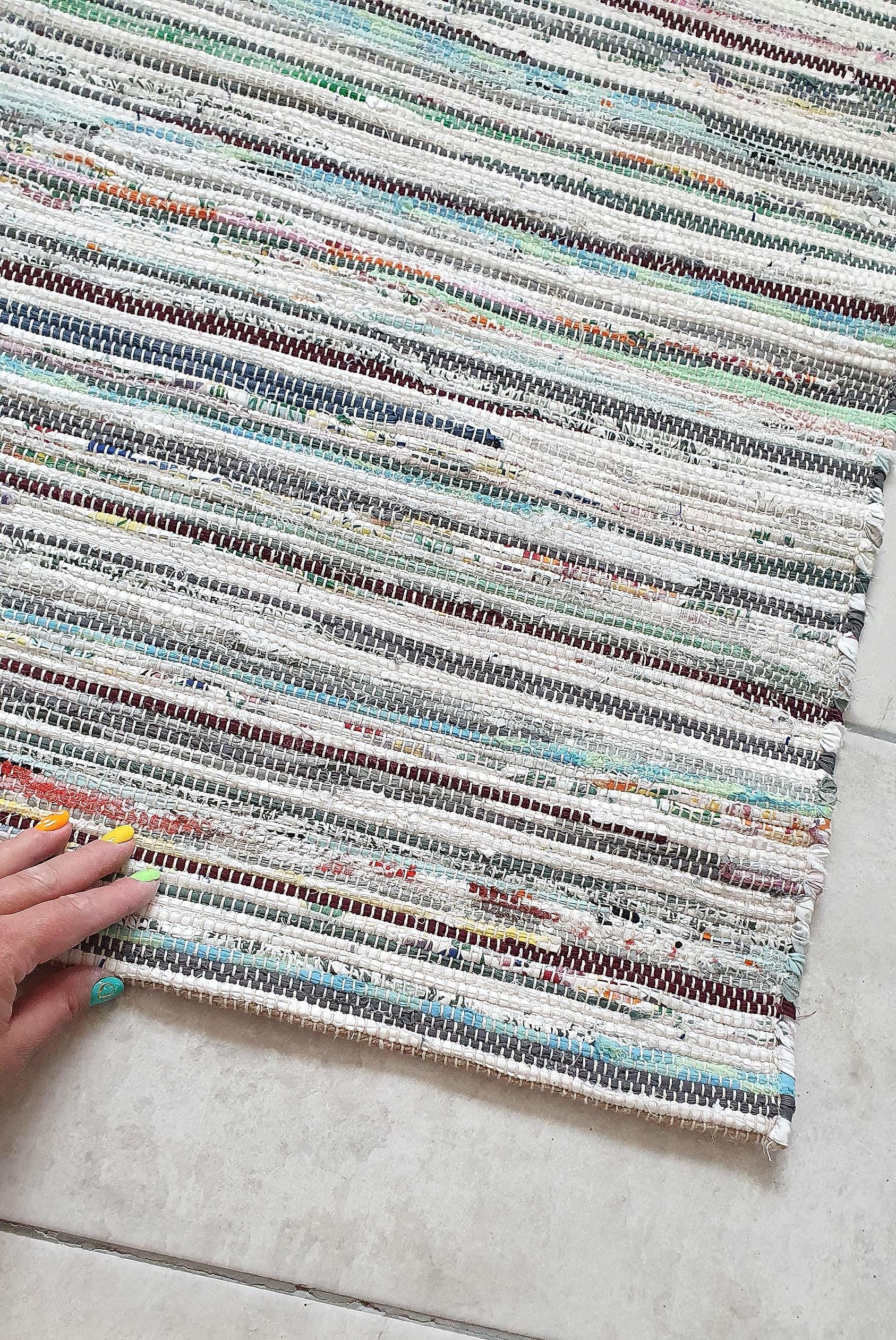Handwoven Chindi Cotton Rug, Multicolor Striped Boho Mat, Chindi Rag ...