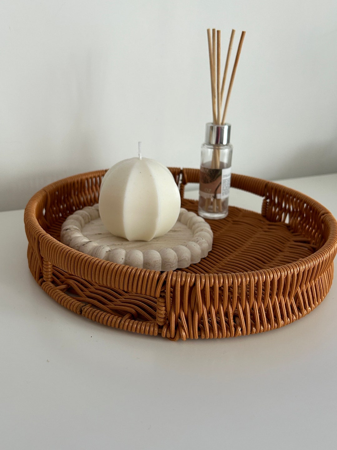 Large Round Rattan Display Tray, Decorative Tray, Living Room Tray ...