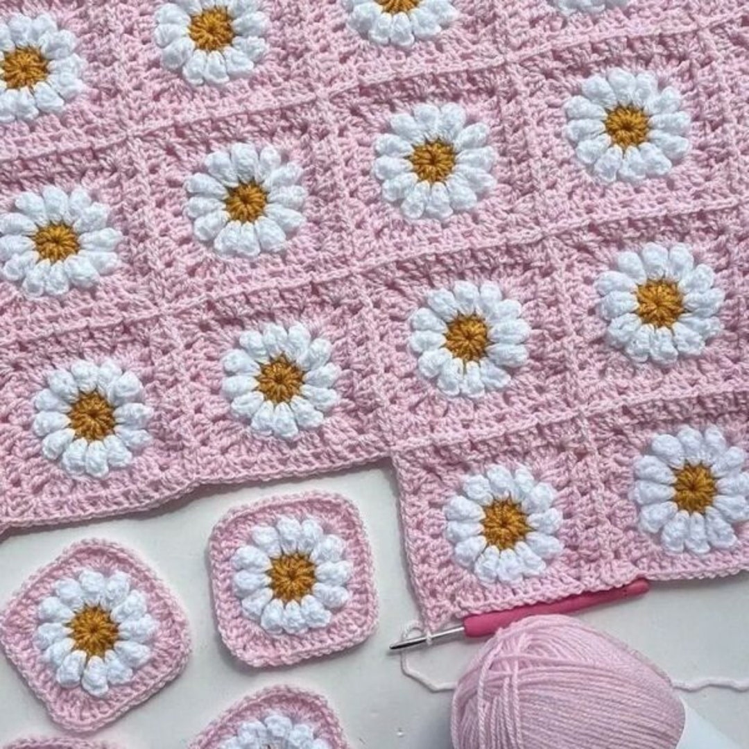 Daisy Square Crochet, Crochet Blanket, Chunky Blanket, Cozy Crochet ...