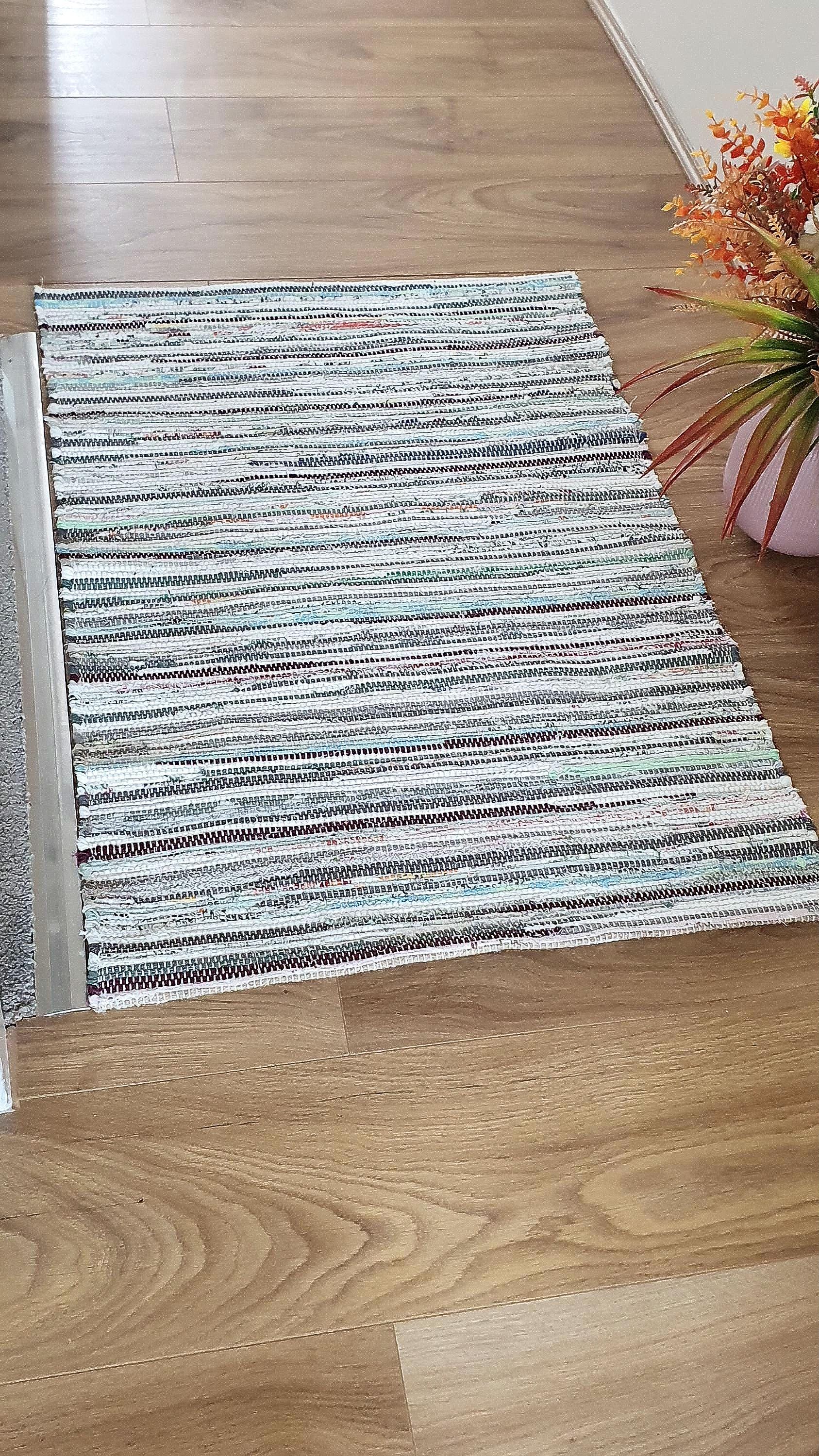 Handwoven Chindi Cotton Rug, Multicolor Striped Boho Mat, Chindi Rag ...