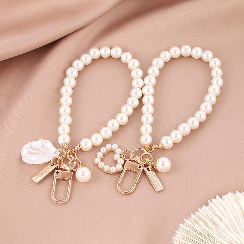 Pearl Chain Pendant Key Chain Heart Pearl Car Key Chain Bag Pendant ...