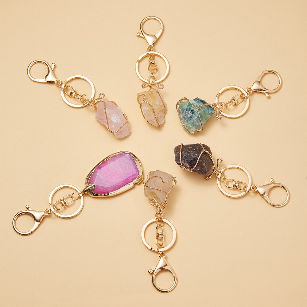 Raw Crystal Keychain Gemstone Keychain Rose Quartz Fluorite Spiritual ...