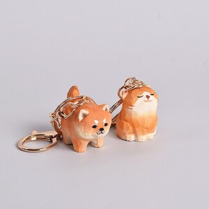Wood Carving Keychains Cute Cat Pendant Key Chain Japanese Kawaii Solid ...