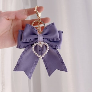 Beautiful Gentle Purple Bow Pearl Keychain Charm Heart-shaped Key Chain ...