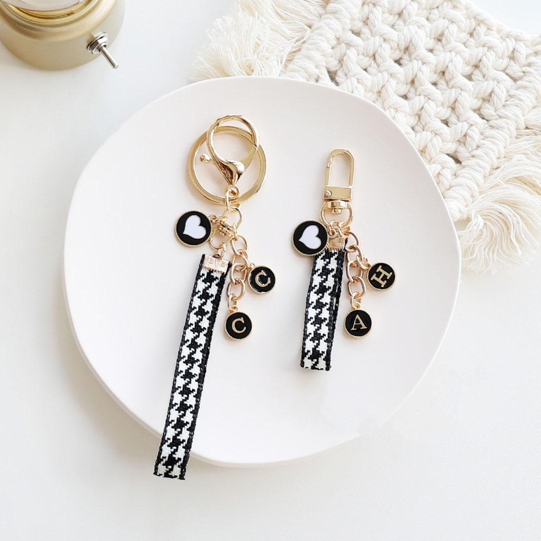 Customized Key Chain Double-sided Letter Key Chain Heart Houndstooth ...