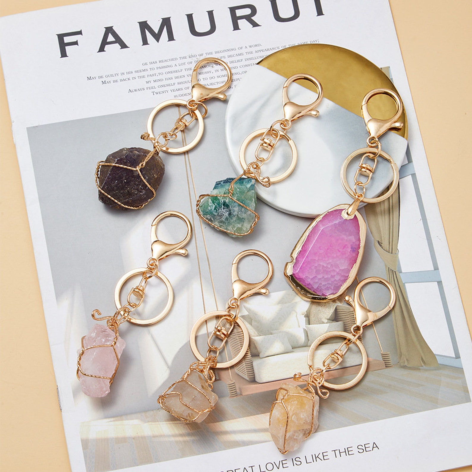 Raw Crystal Keychain Gemstone Keychain Rose Quartz Fluorite Spiritual ...