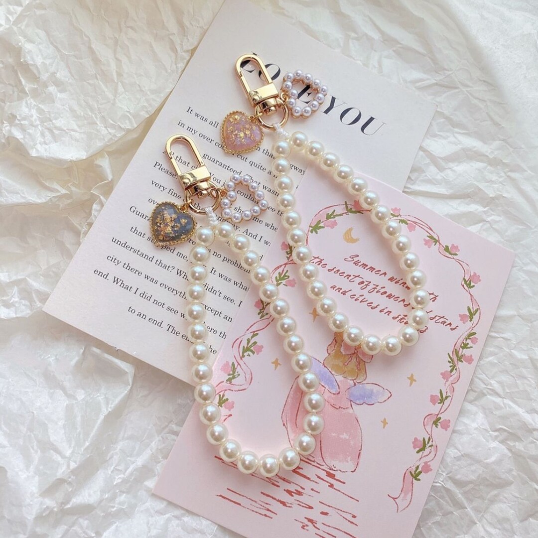 Pearl Chain Pendant Key Chain Heart Pearl Car Key Chain Bag Pendant ...