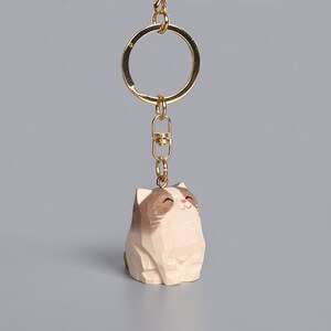 Wood Carving Keychains Cute Cat Pendant Key Chain Japanese Kawaii Solid ...