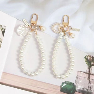 Pearl Chain Pendant Key Chain Heart Pearl Car Key Chain Bag Pendant ...