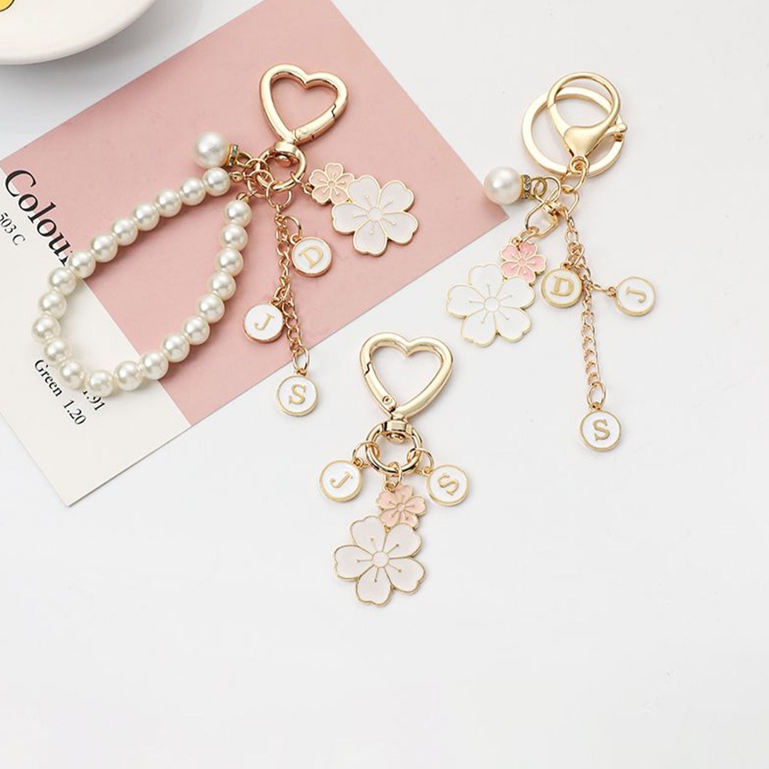 Pearl Key Chain Pendant Cute Keychain Letter Custom Keychain Creative ...
