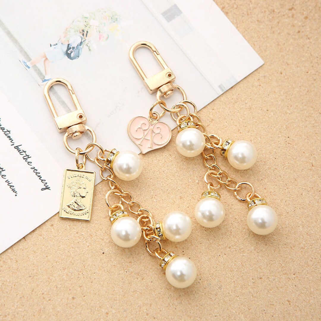 Pearl Chain Pendant Key Chain Heart Pearl Car Key Chain Bag Pendant ...