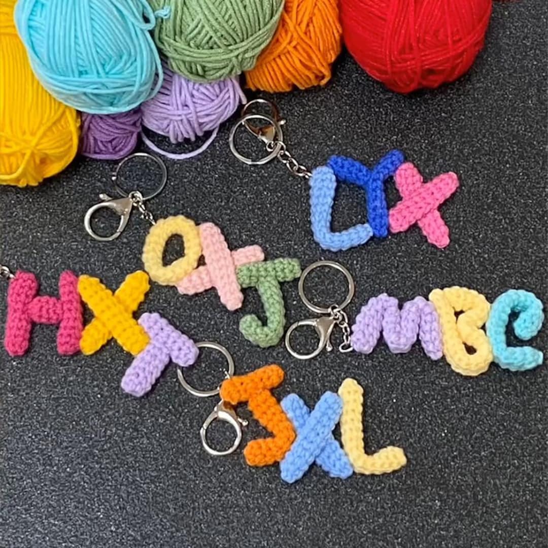 Plush Crochet Letter Keychain Couple Name Keychain Buckle Bag Pendant ...