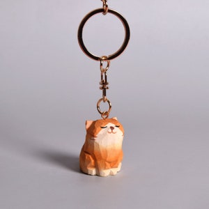 Wood Carving Keychains Cute Cat Pendant Key Chain Japanese Kawaii Solid ...