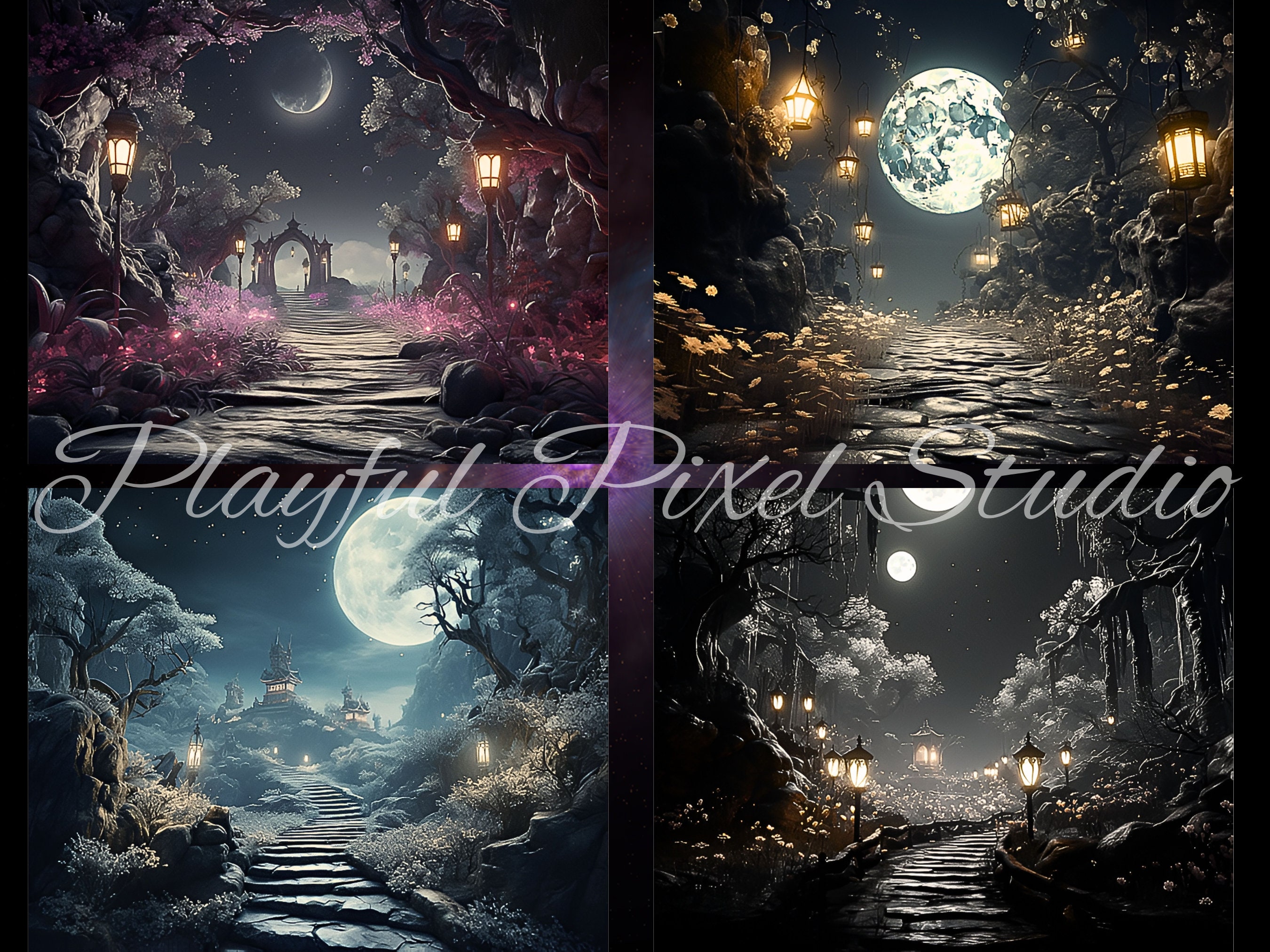 20 Full Moon Background Bundle, Magical Digital Backdrops Fun ...