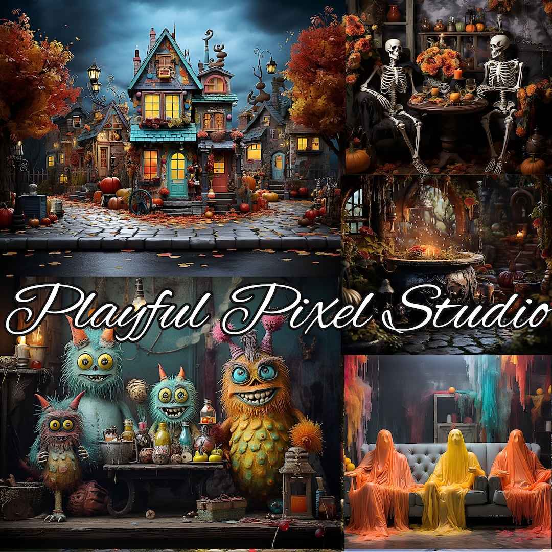 20 Fun Halloween Backgrounds Bundle, Magical Digital Backdrops, Fun ...