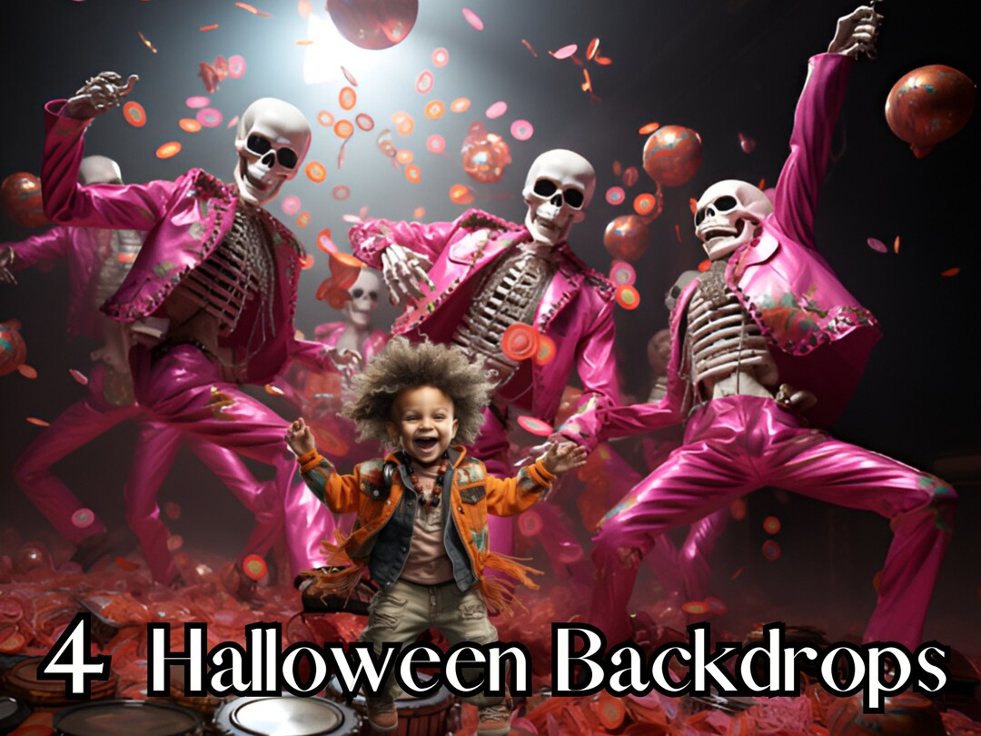 4 Dancing Skeleton Halloween Backdrops, Fun Digital Backgrounds ...