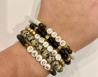 Onyx & Gold Beaded Bracelet Stack for Women, Beaded Stacked Bracelet ...